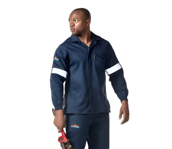 DROMEX OVERALL JACKET NAVY D59 ACID FLAME RETARDANT WITH REFLECTIVE ...
